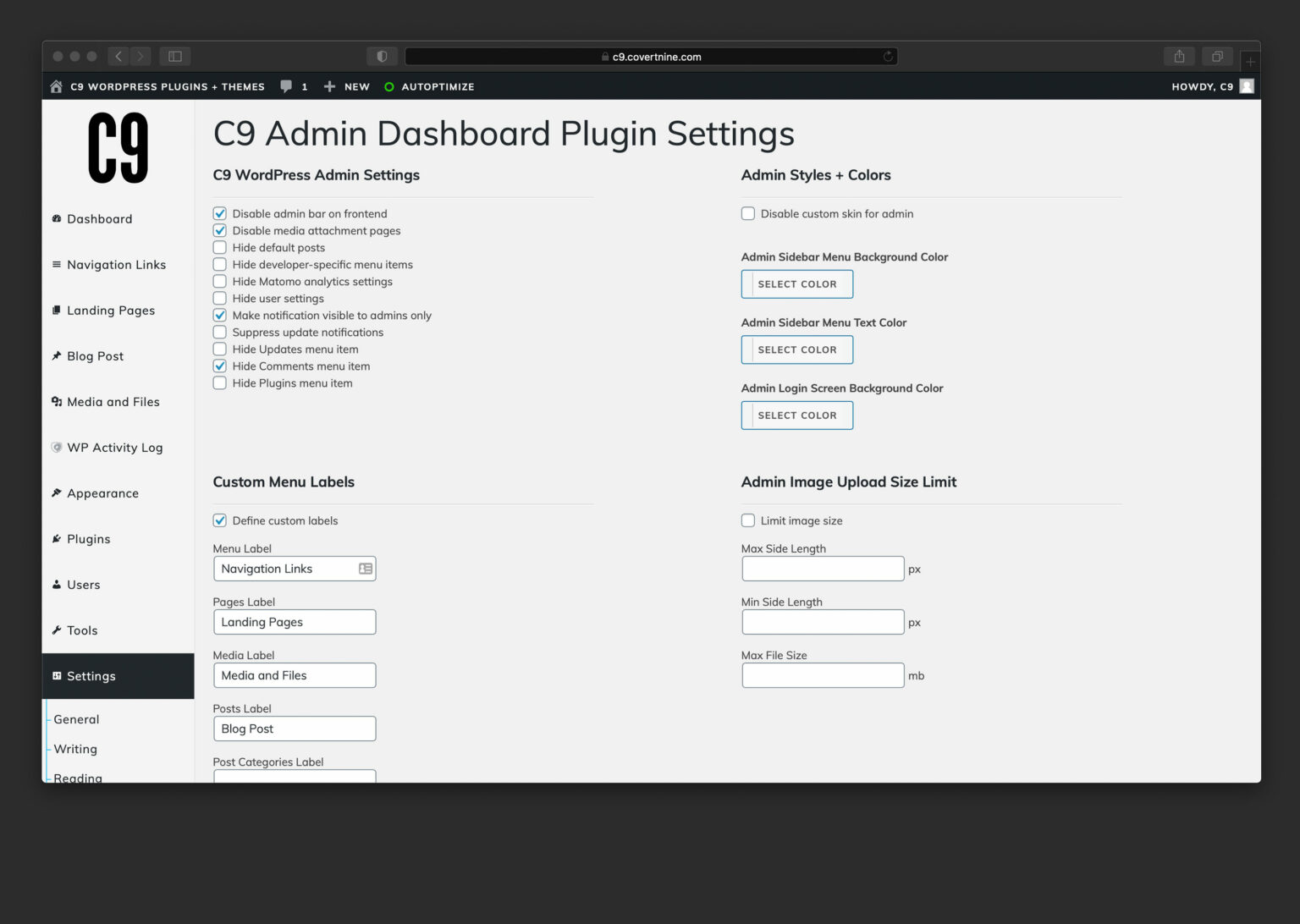 C9 Admin Dashboard Plugin | C9 WordPress Plugins + Themes